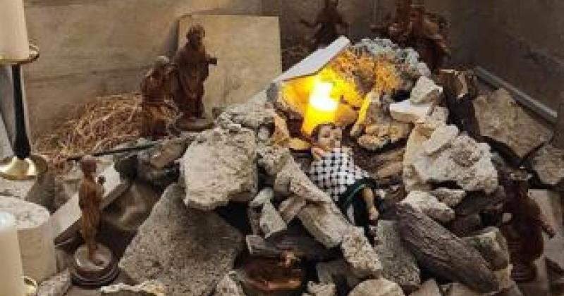Bethlehem Church places baby Lord Jesus among rubble in nativity scene | Abouna